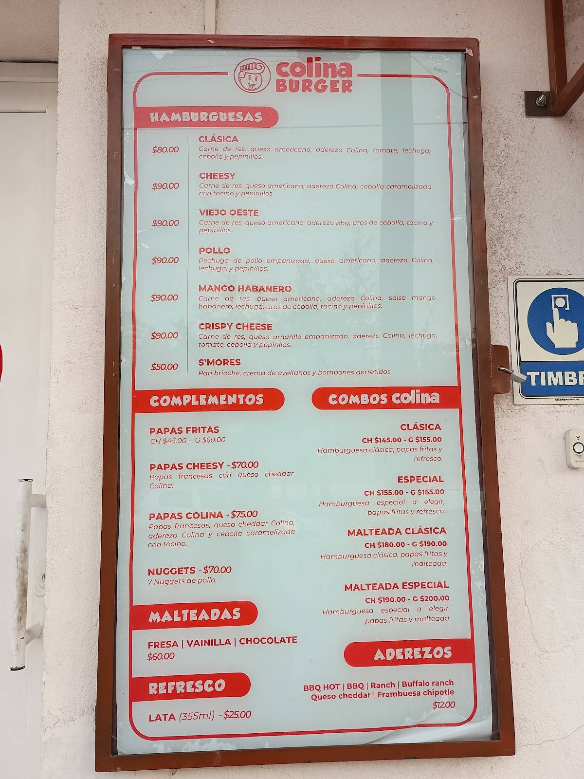 Carta del restaurante Colina Burger, Chihuahua