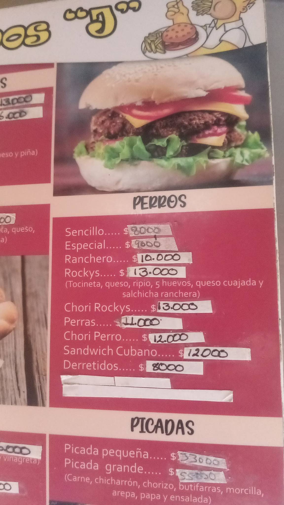 Carta del restaurante Combos J, Riosucio