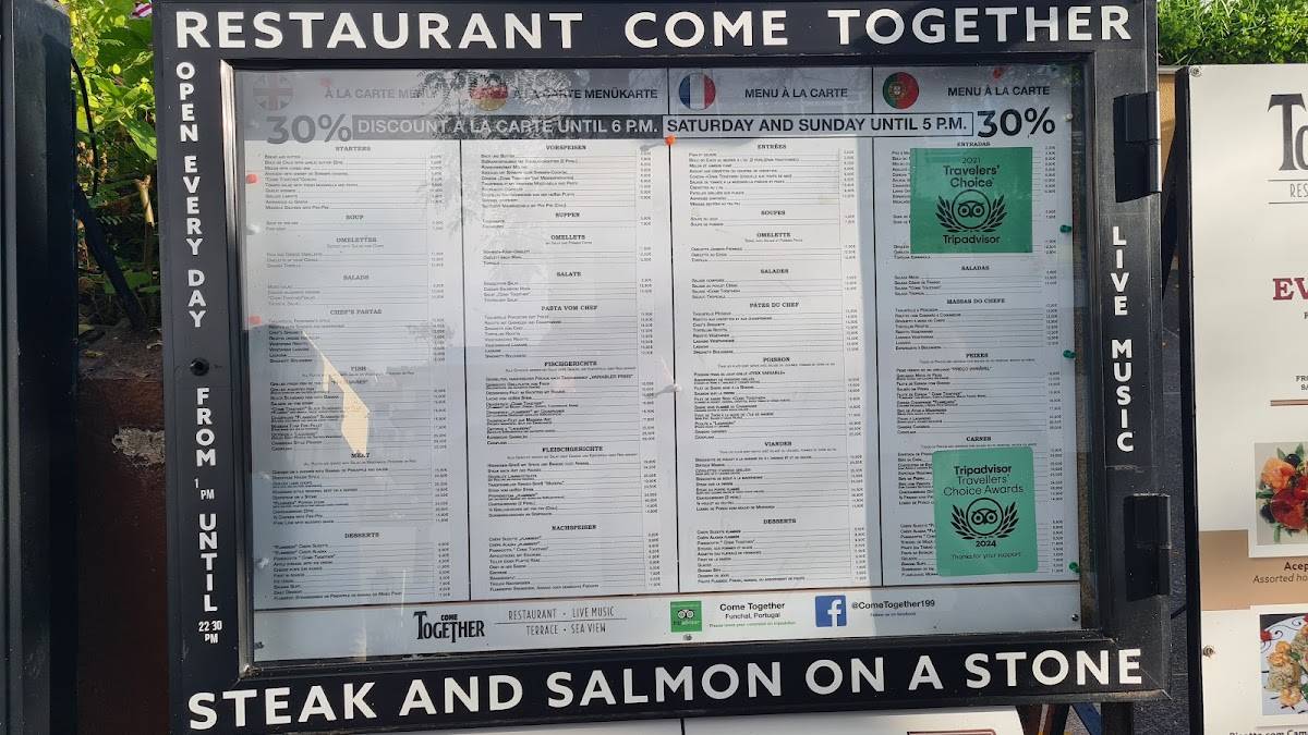 Menu at Come Together restaurant, Funchal