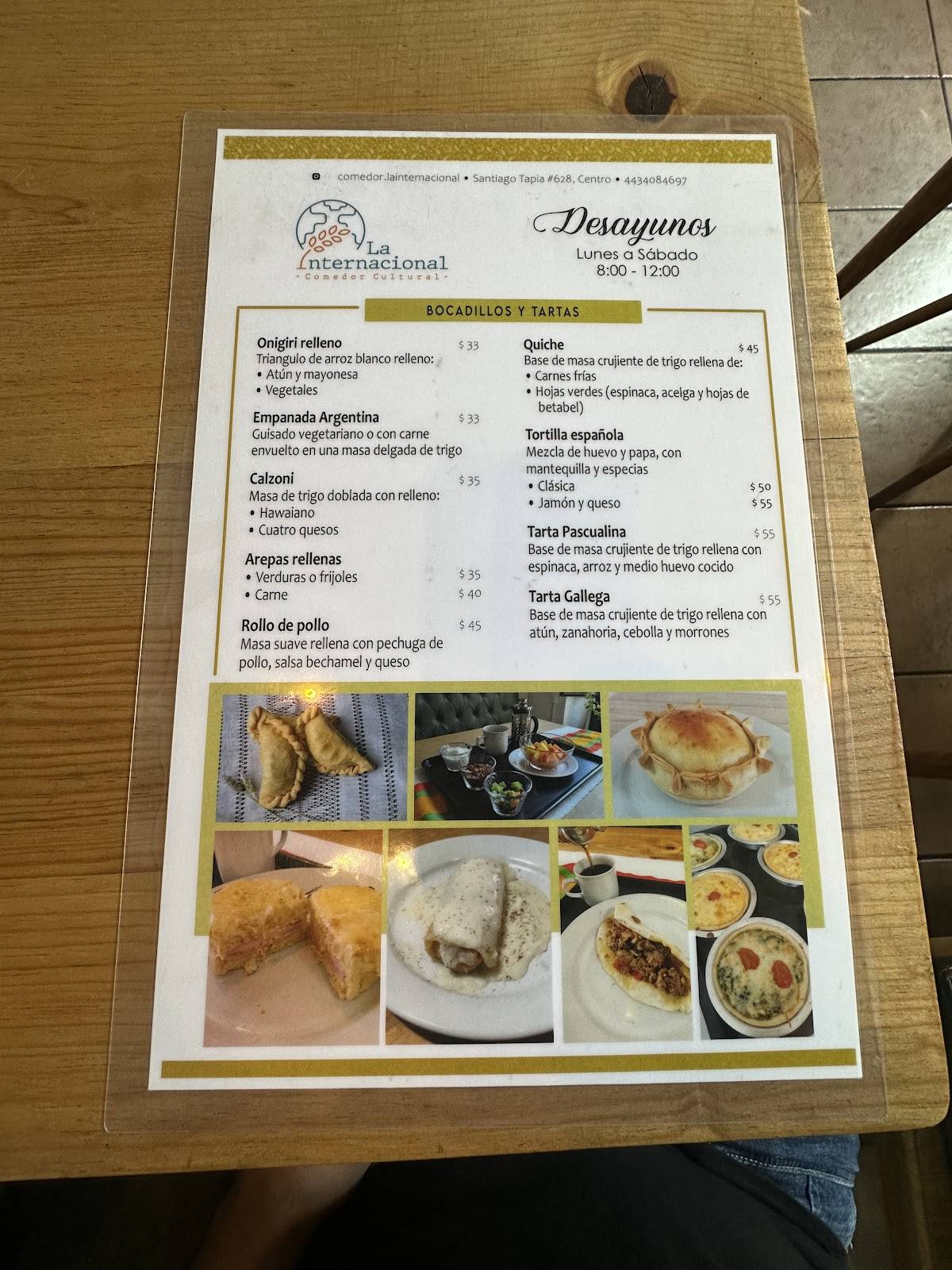 Carta del restaurante Comedor Cultural - La Internacional, Morelia