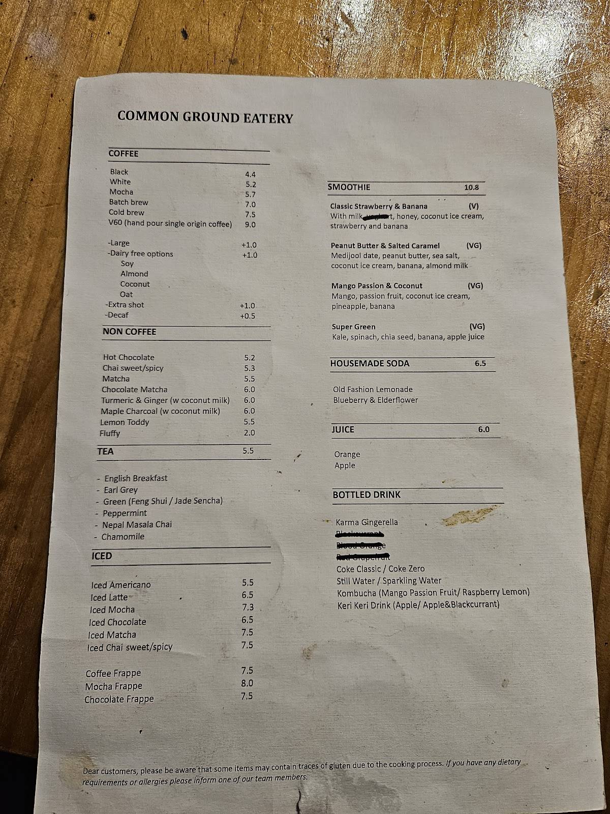 Menu at Common Ground Eatery cafe, Auckland