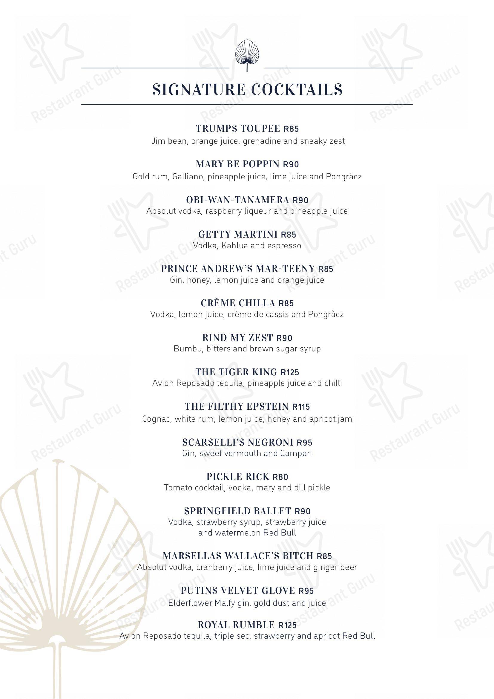 Menu at Conchilla restaurant, Dolphin Coast