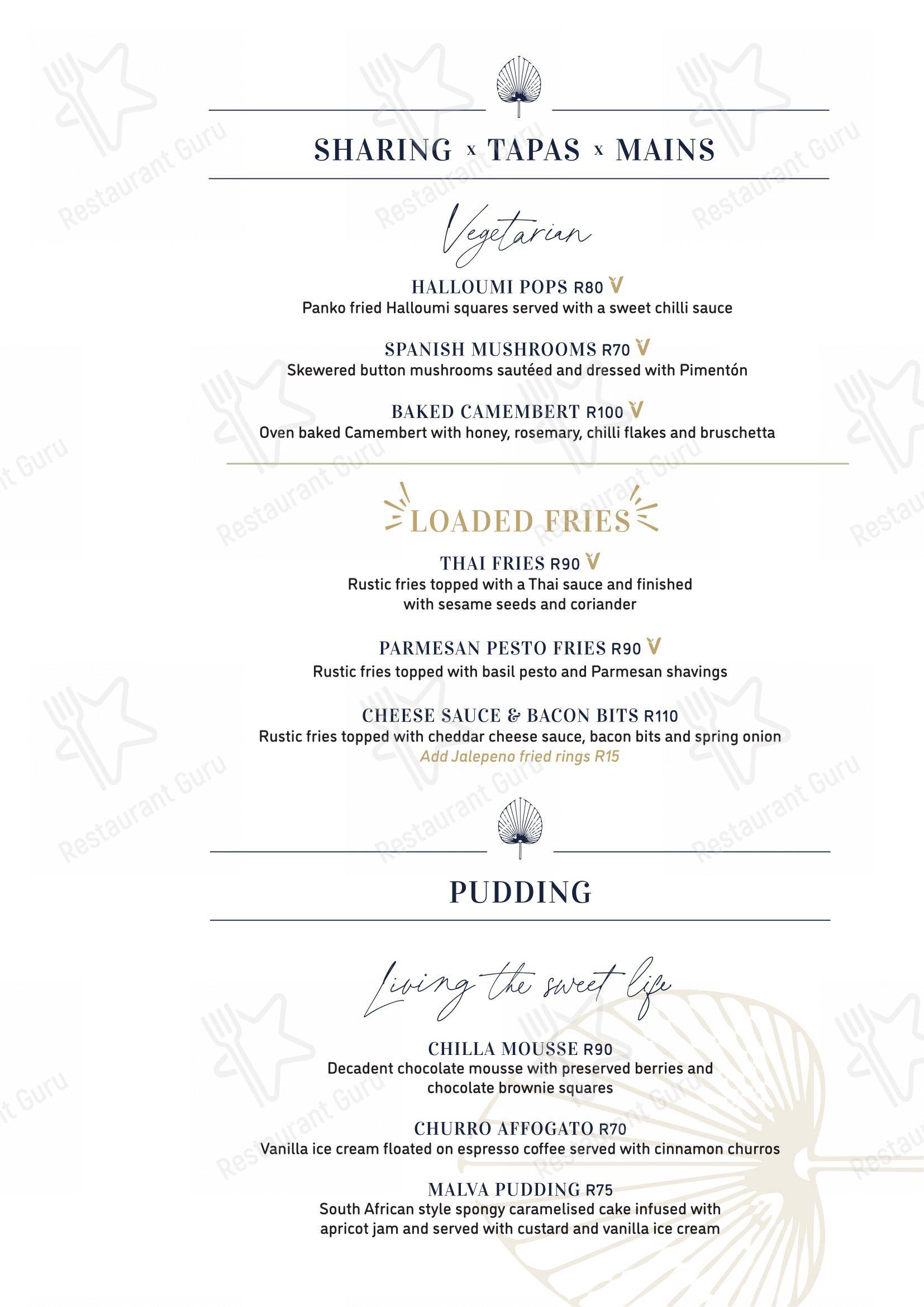 Menu at Conchilla restaurant, Dolphin Coast