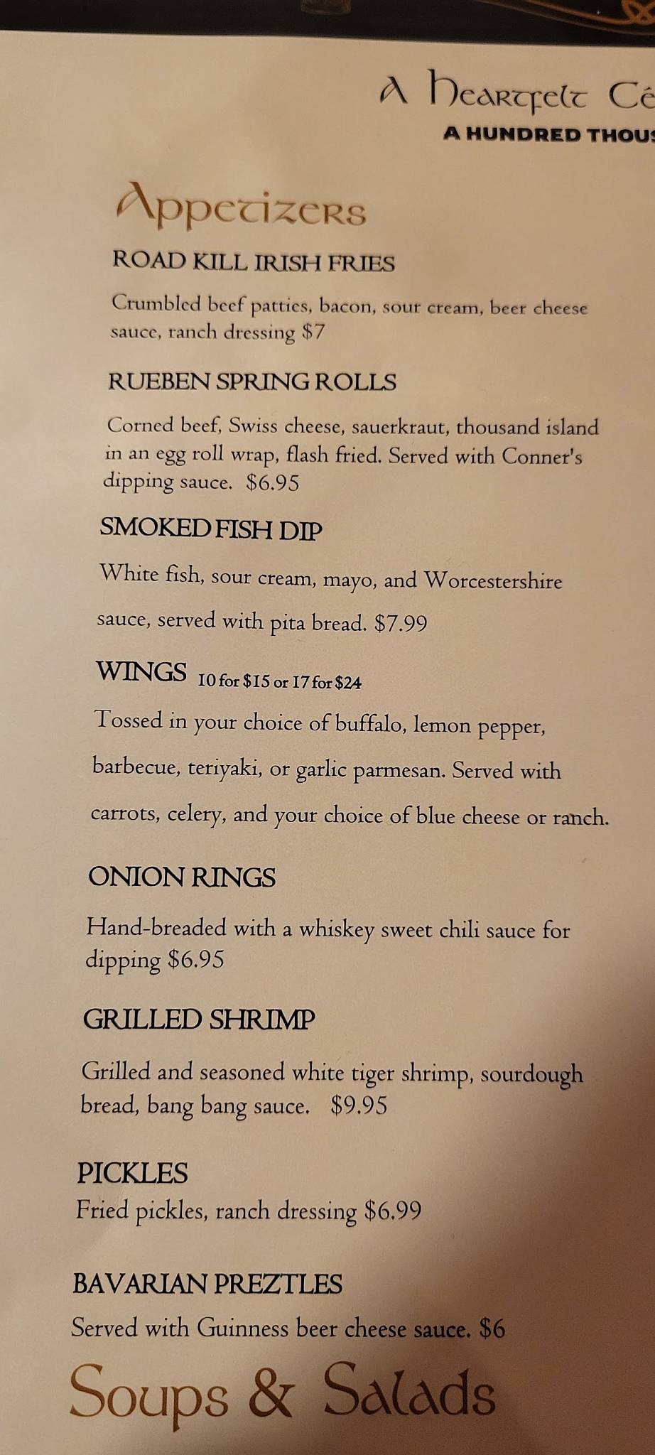 Menu at Conner Flynn's Public House, Woodruff