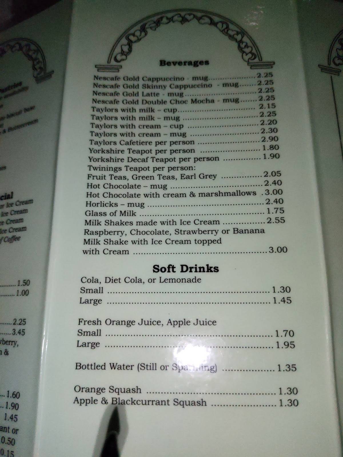 Menu at Conservatory Coffee Shop cafe, Scarborough