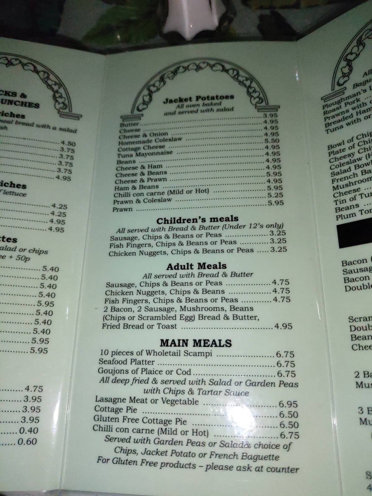 Menu at Conservatory Coffee Shop cafe, Scarborough