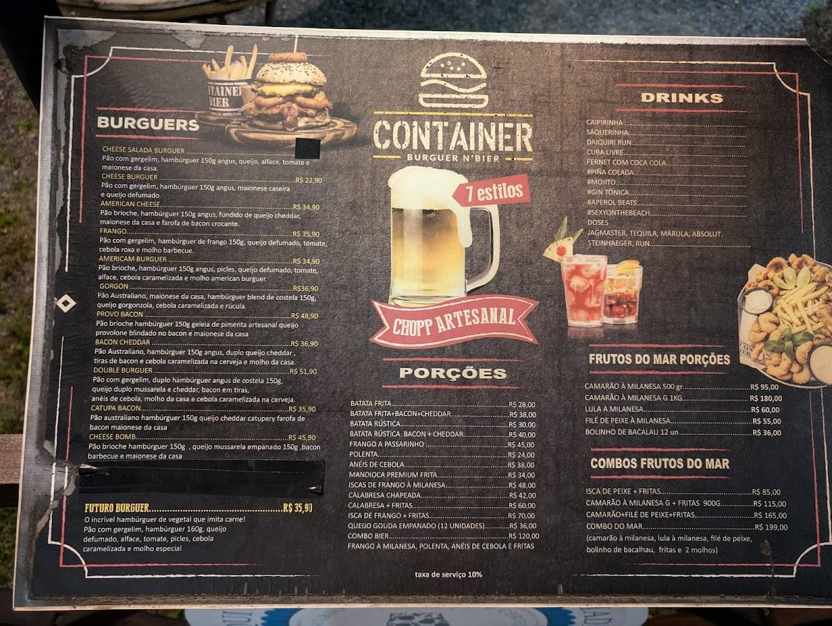 Menu em Container Bier N' Burguer restaurante, Bombinhas