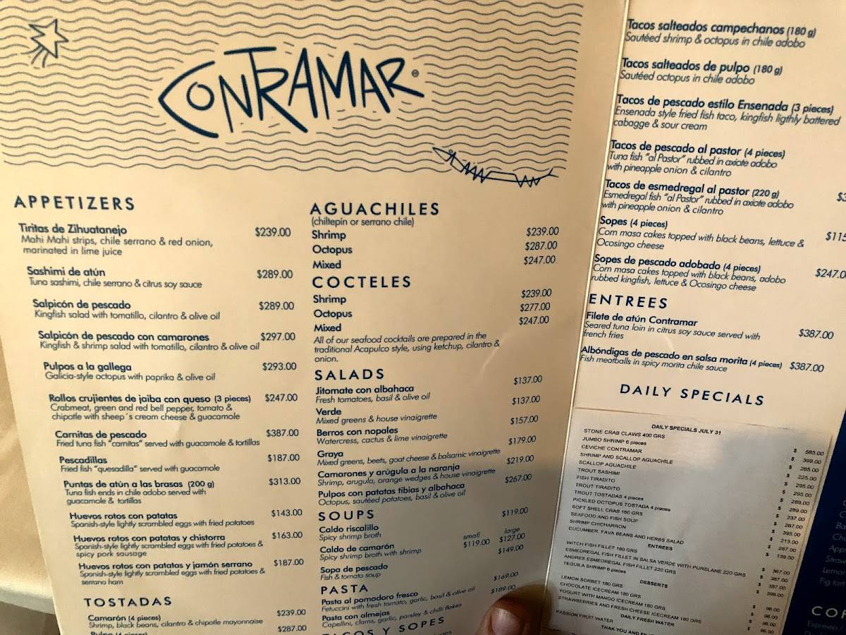 Carta del restaurante Contramar, Ciudad López Mateos, Durango 200