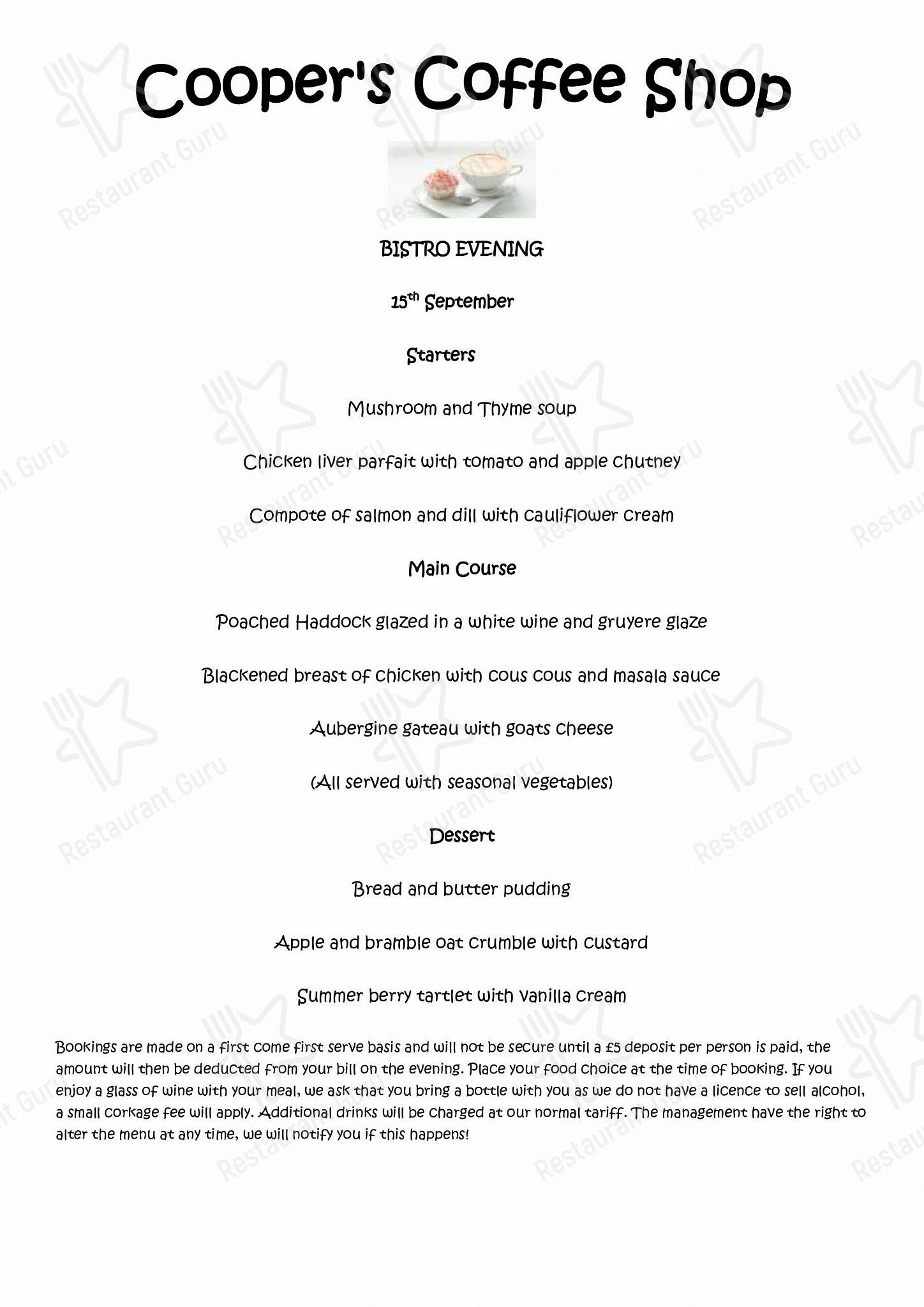 Menu at Cooper's Coffee Shop cafe, Liverpool