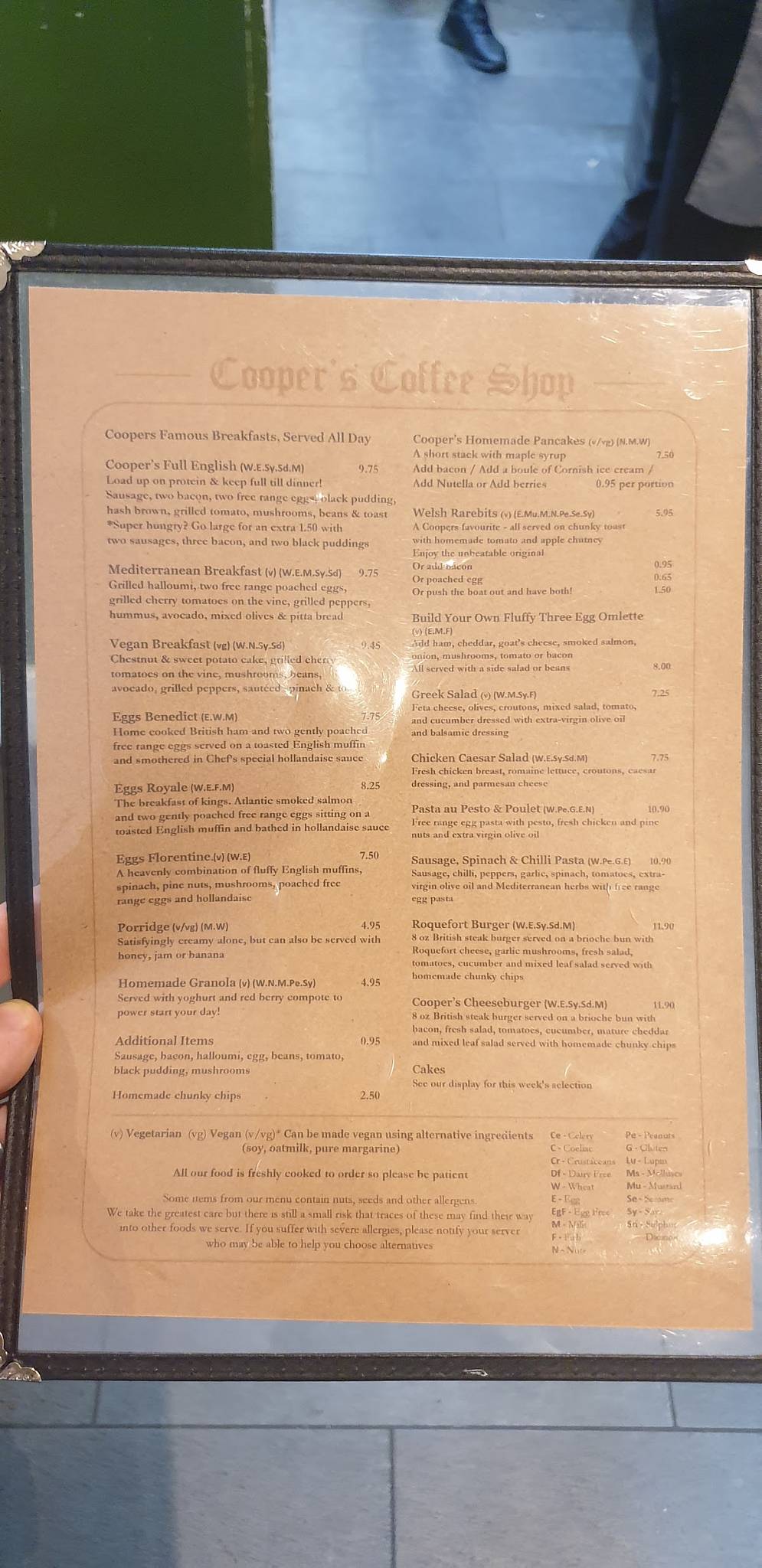 Menu at Cooper's Coffee Shop cafe, Liverpool