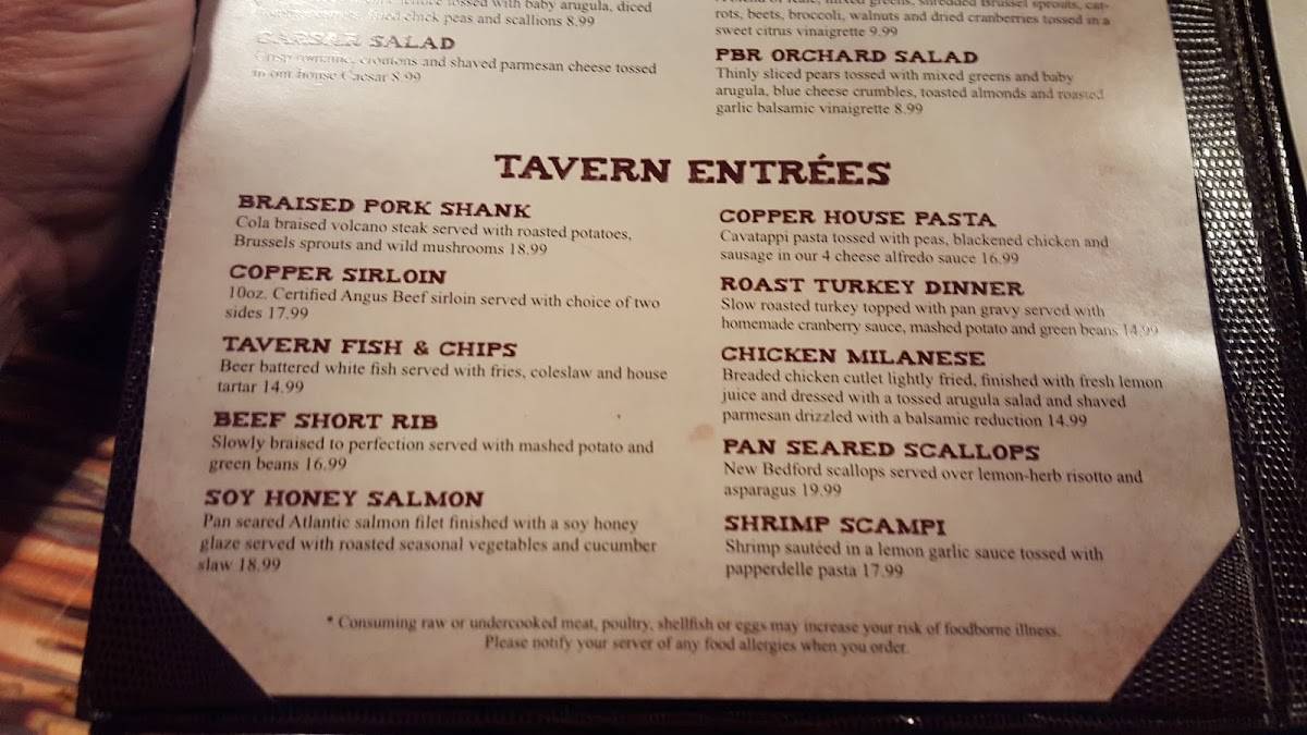 Menu at Copper House Tavern pub & bar, Somers
