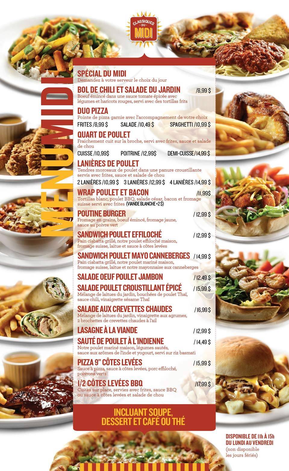 Menu au Coq Rôti Chibougamau pizzeria, Chibougamau