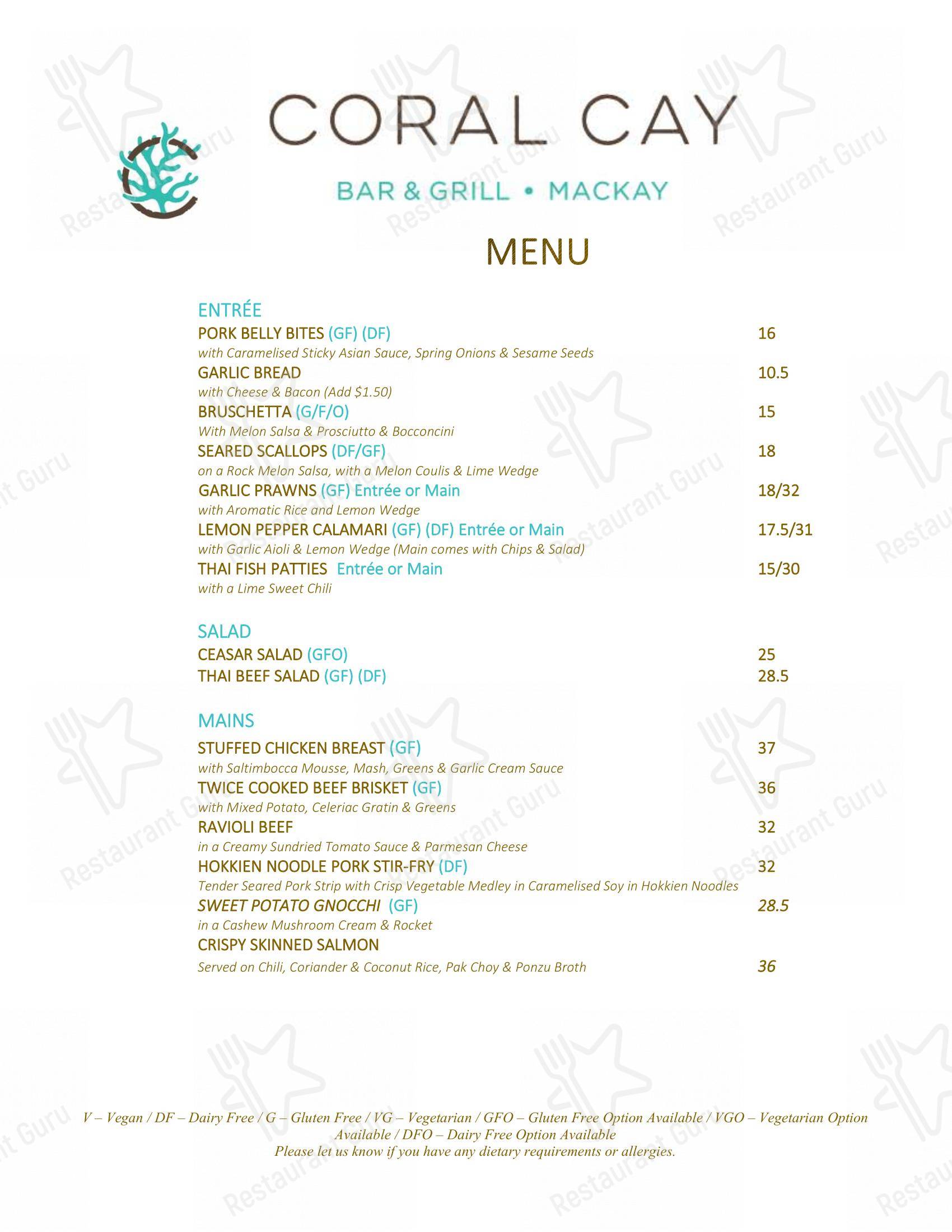 Menu at Coral Cay Bar & Grill Mackay, Mackay