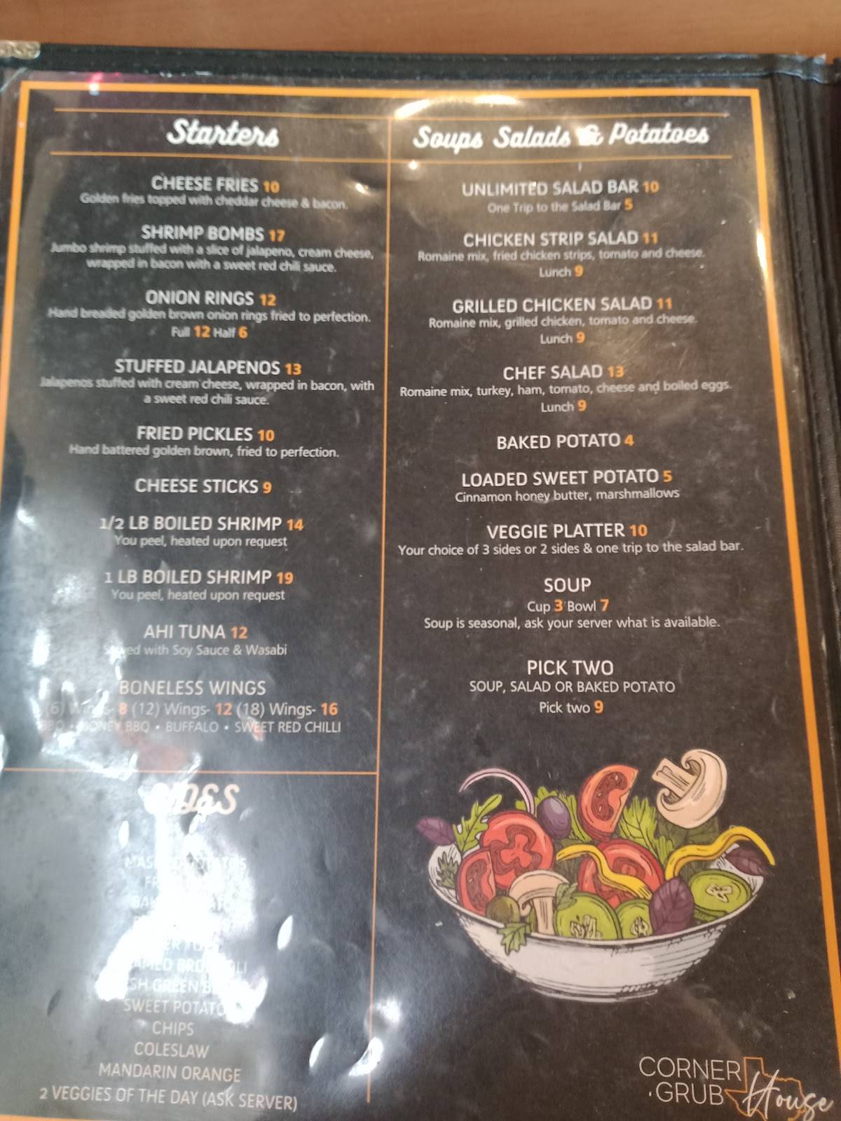 Menu at Corner Grub House steakhouse, Sulphur Springs