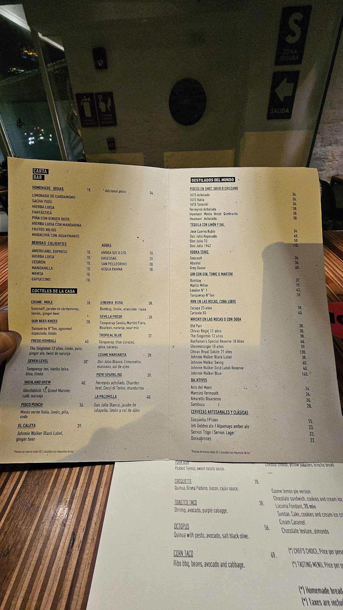 Carta de Cosme Restaurante y Bar, San Isidro