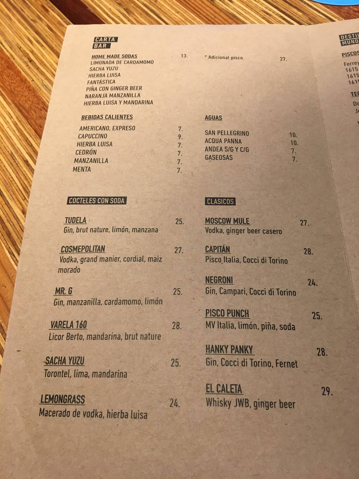 Carta de Cosme Restaurante y Bar, San Isidro