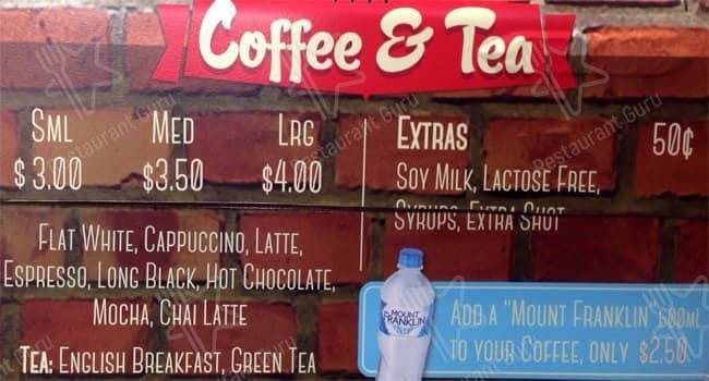 Menu at Cosmos Cafe, South Brisbane, Southbank Parklands