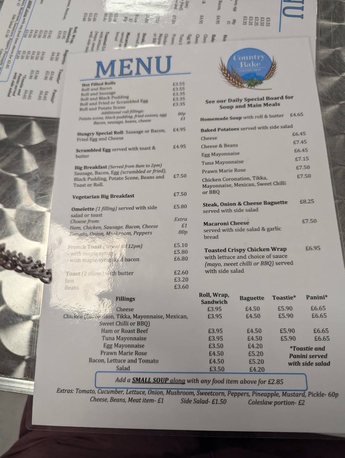 Menu at Country Bake Coffee Shop cafe, Strathaven