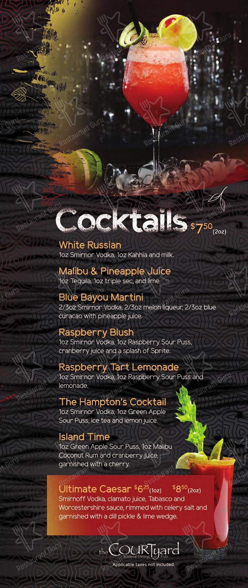 Menu at The Courtyard pub & bar, Courtice
