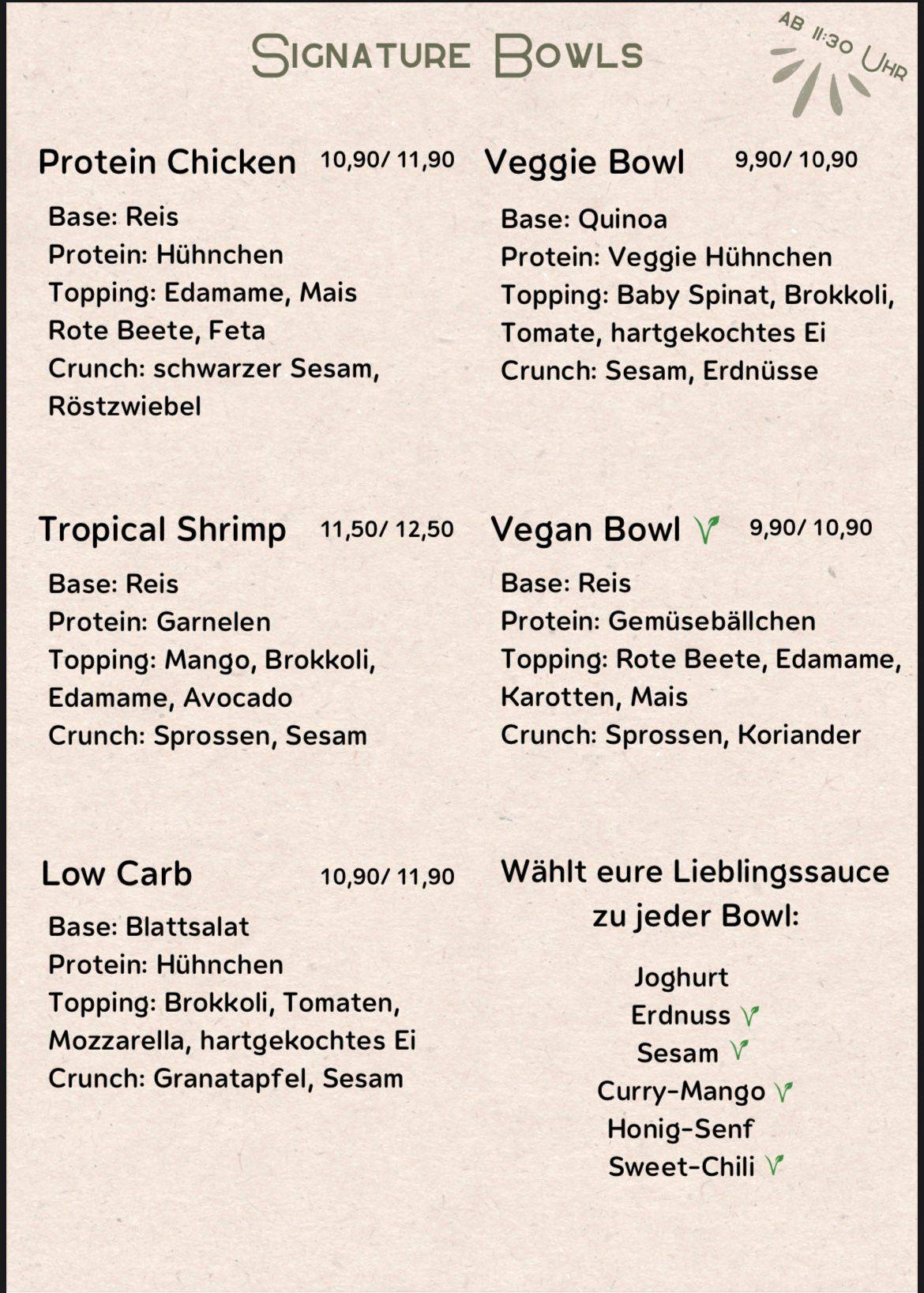 Speisekarte von Cova Bowls restaurant, Darmstadt