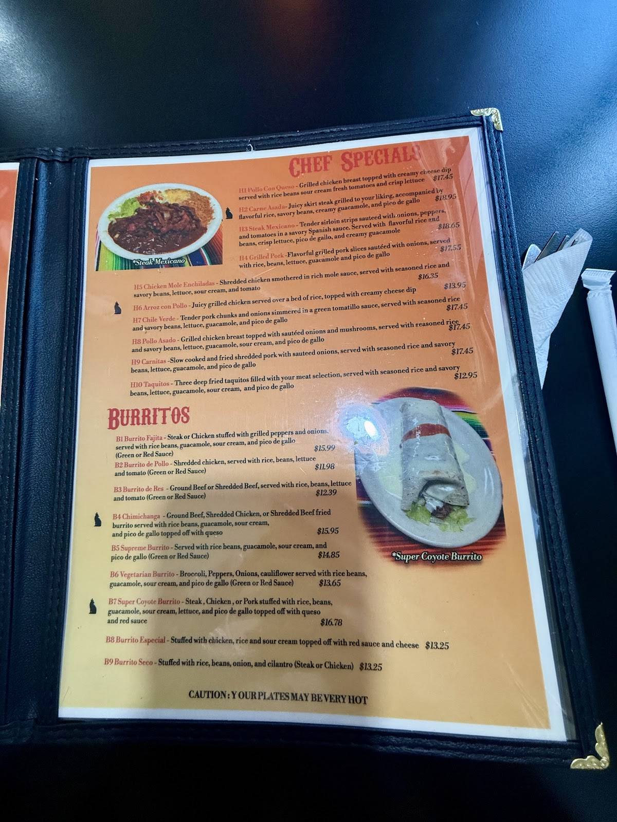 Menu at Coyote Rojo restaurant, Groveland