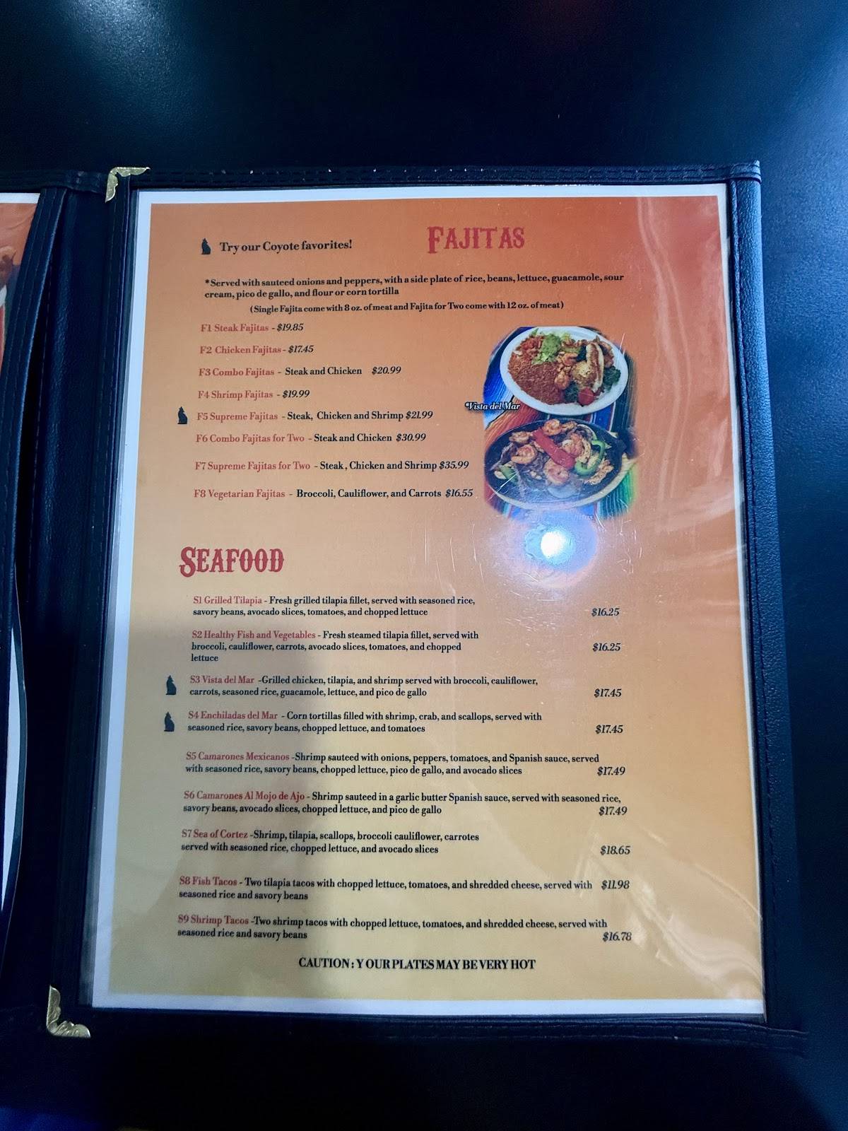 Menu at Coyote Rojo restaurant, Groveland