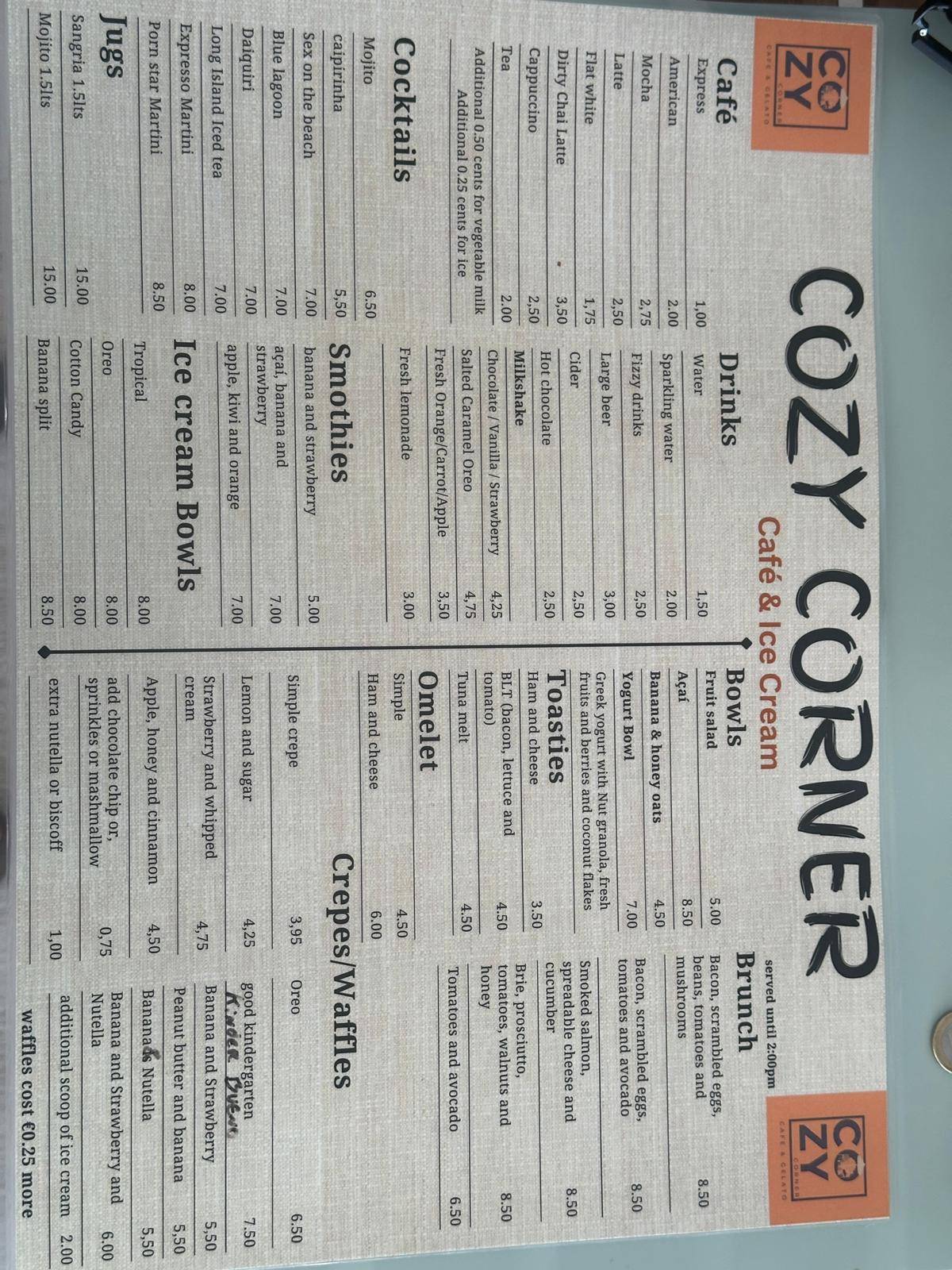 Menu em Cozy Corner - cafe, Albufeira