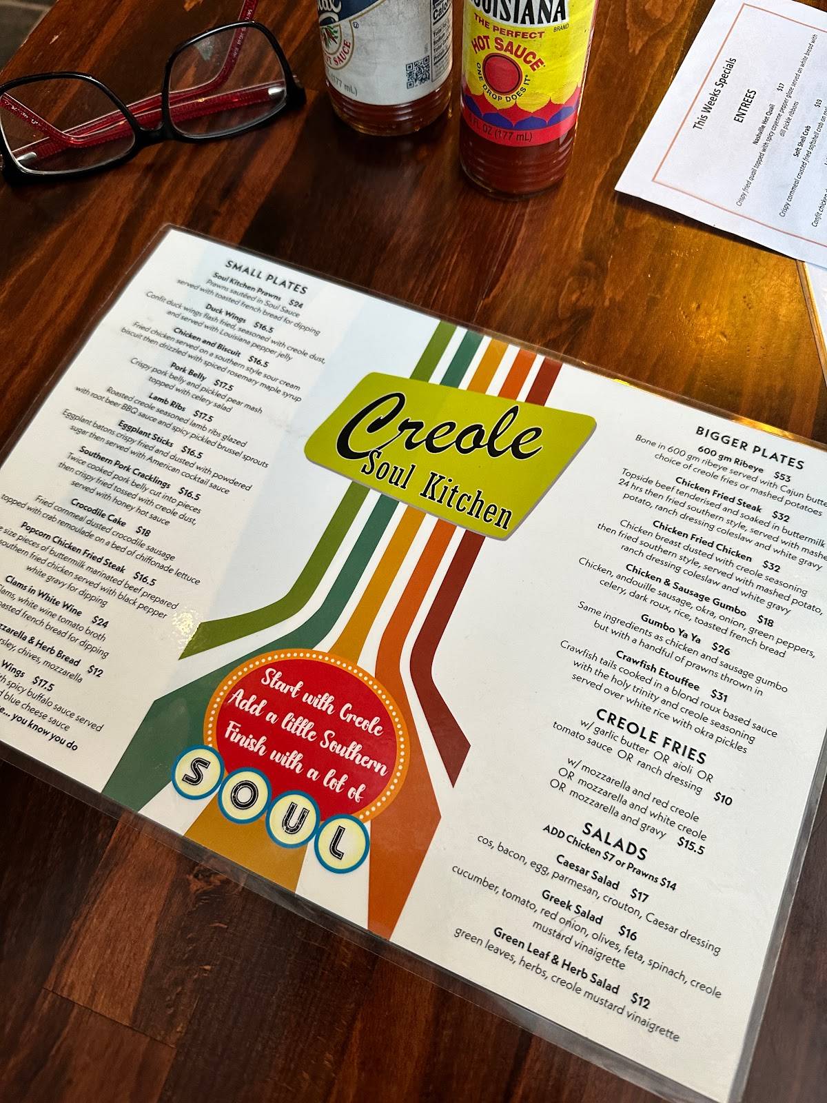 Menu at Creole Soul Kitchen restaurant, Spring Hill