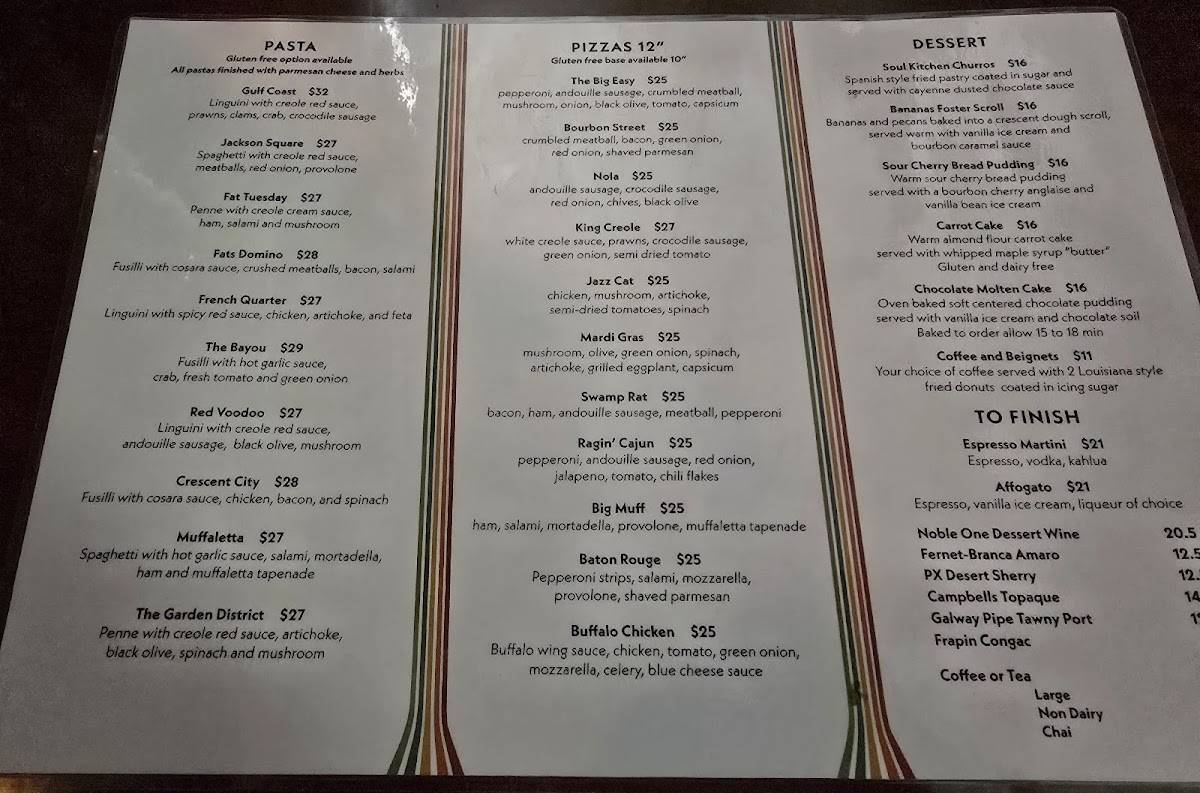 Menu at Creole Soul Kitchen restaurant, Spring Hill