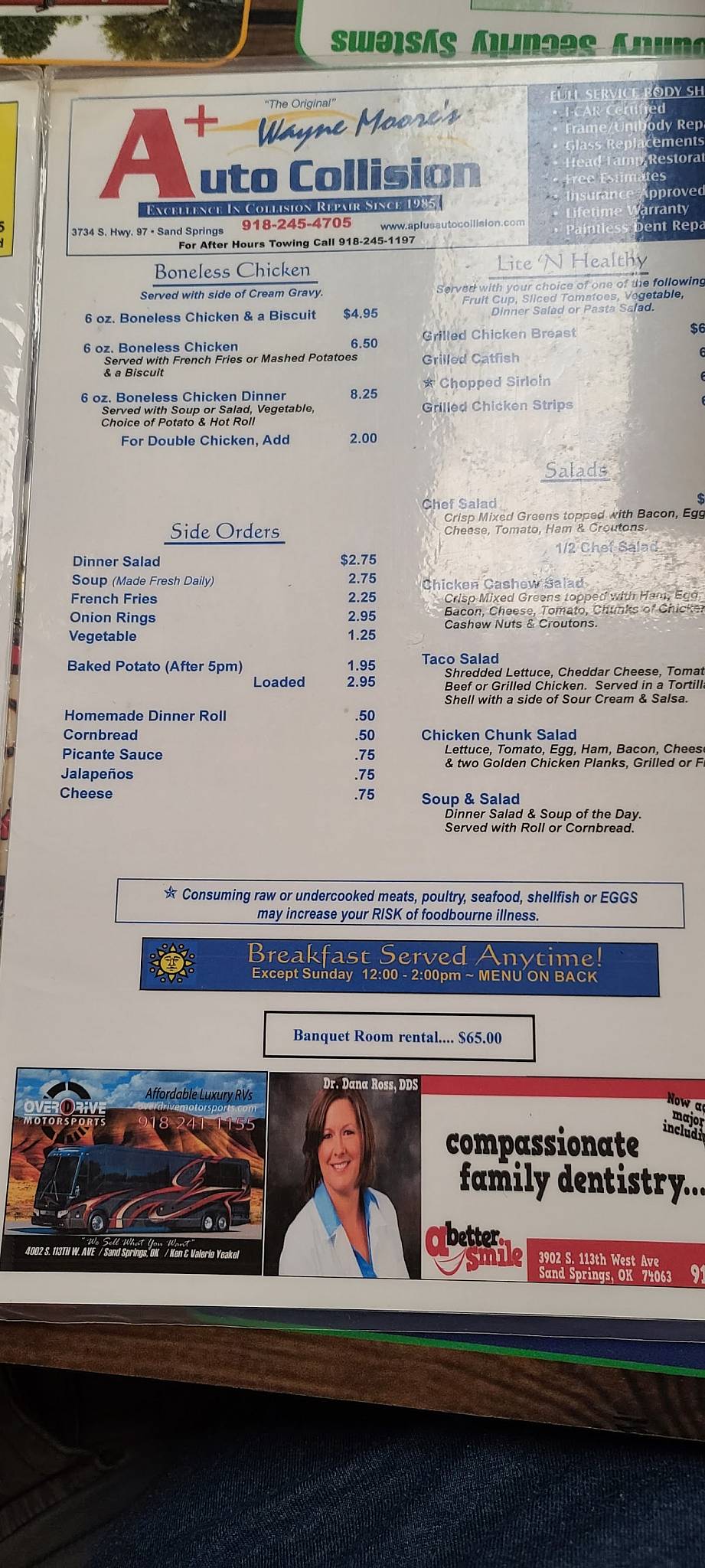Menu at Crescent Cafe, Sand Springs