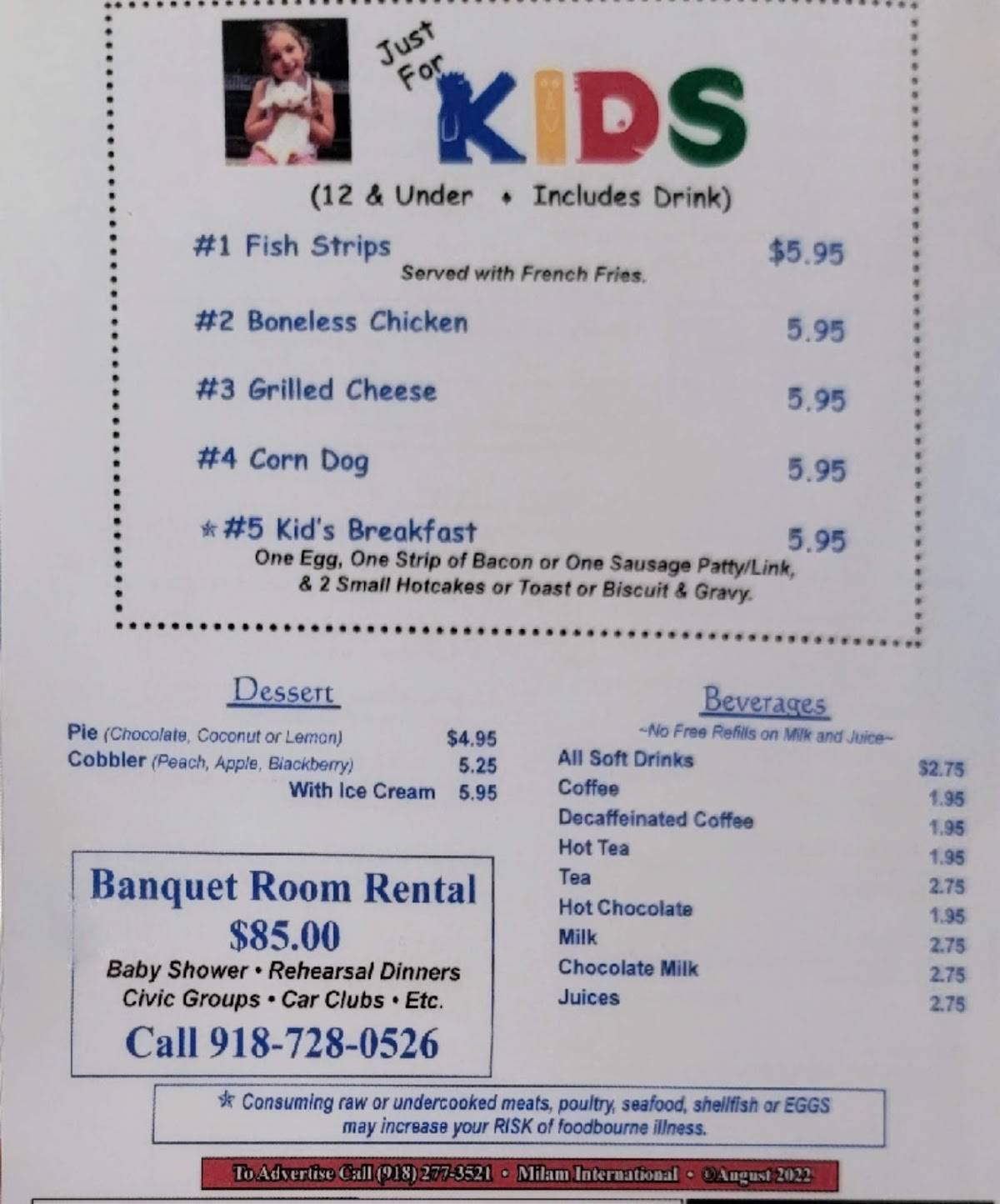 Menu at Crescent Cafe, Sand Springs