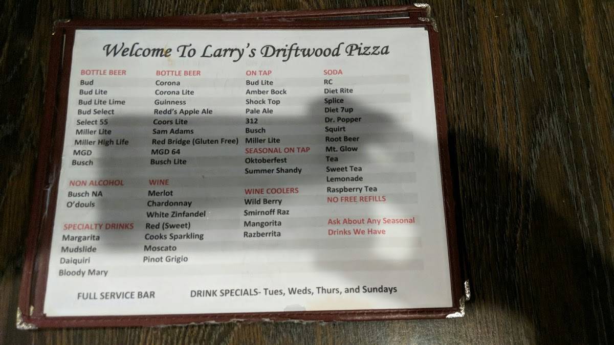 Menu at Larry's Driftwood Pizza pizzeria, Creve Coeur, 661 S Main St