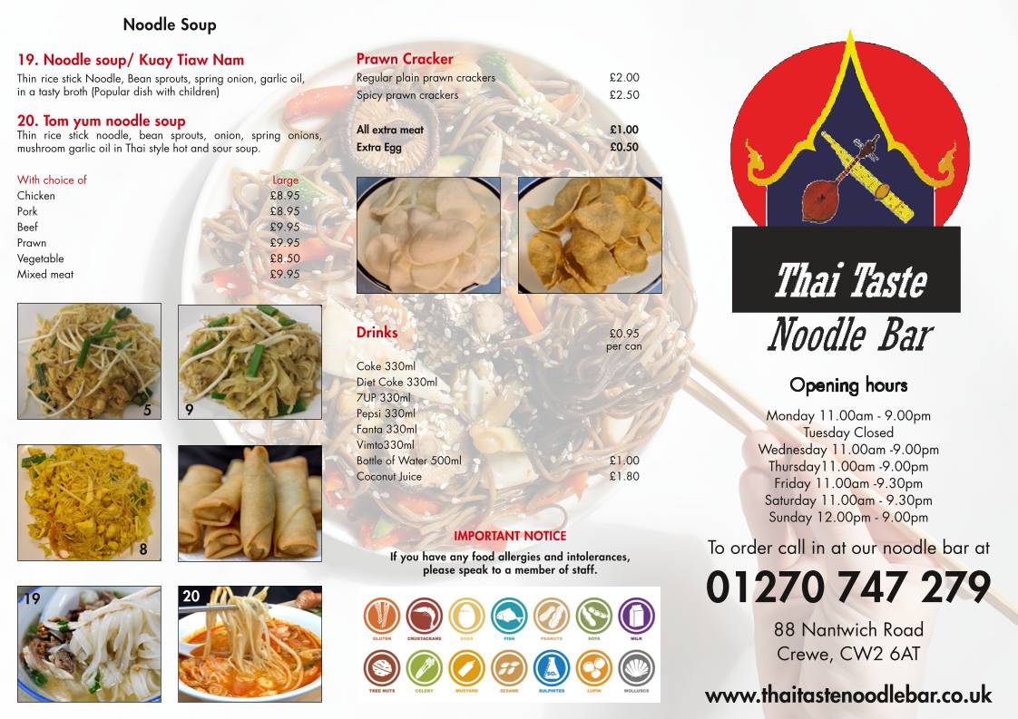 Menu at P&C Thai Taste restaurant, Crewe