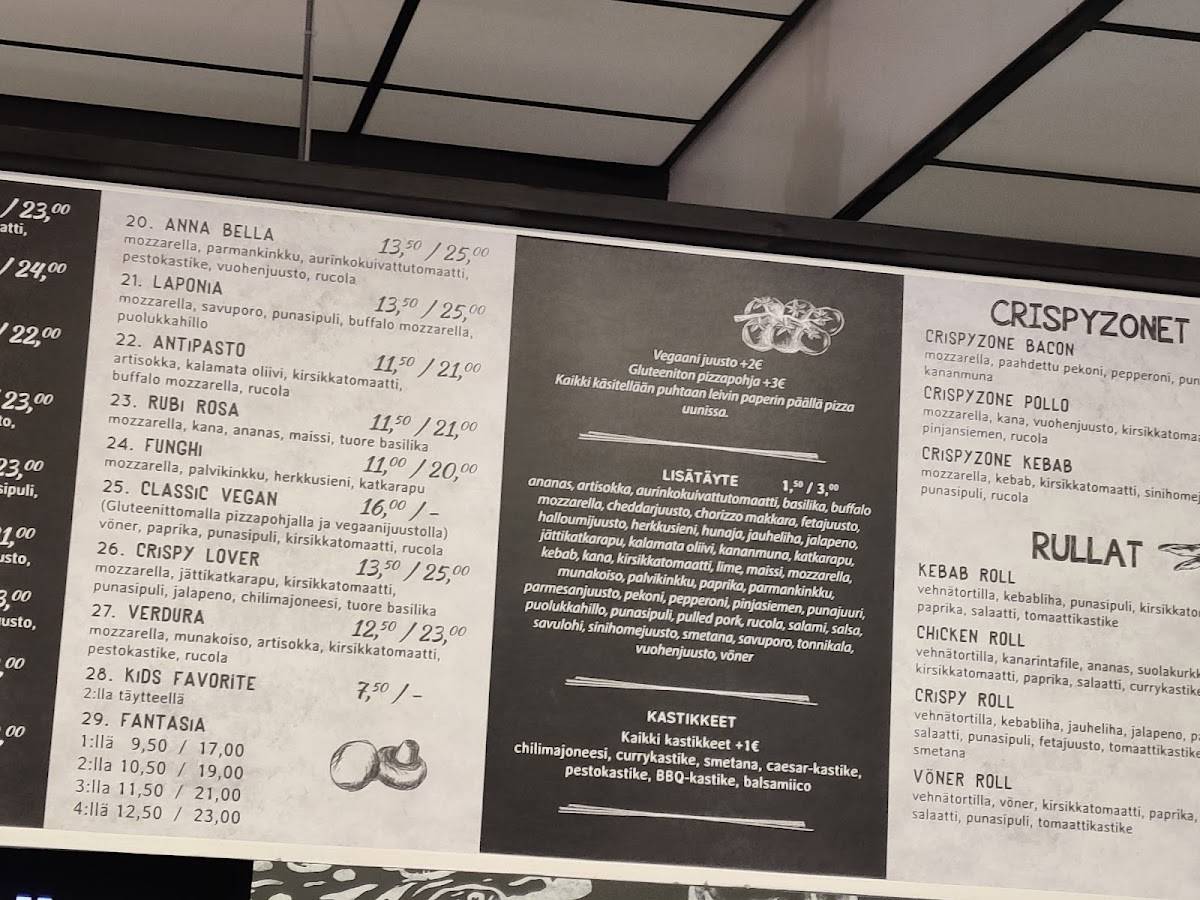 Carta del restaurante Crispy Pizza, Espoo