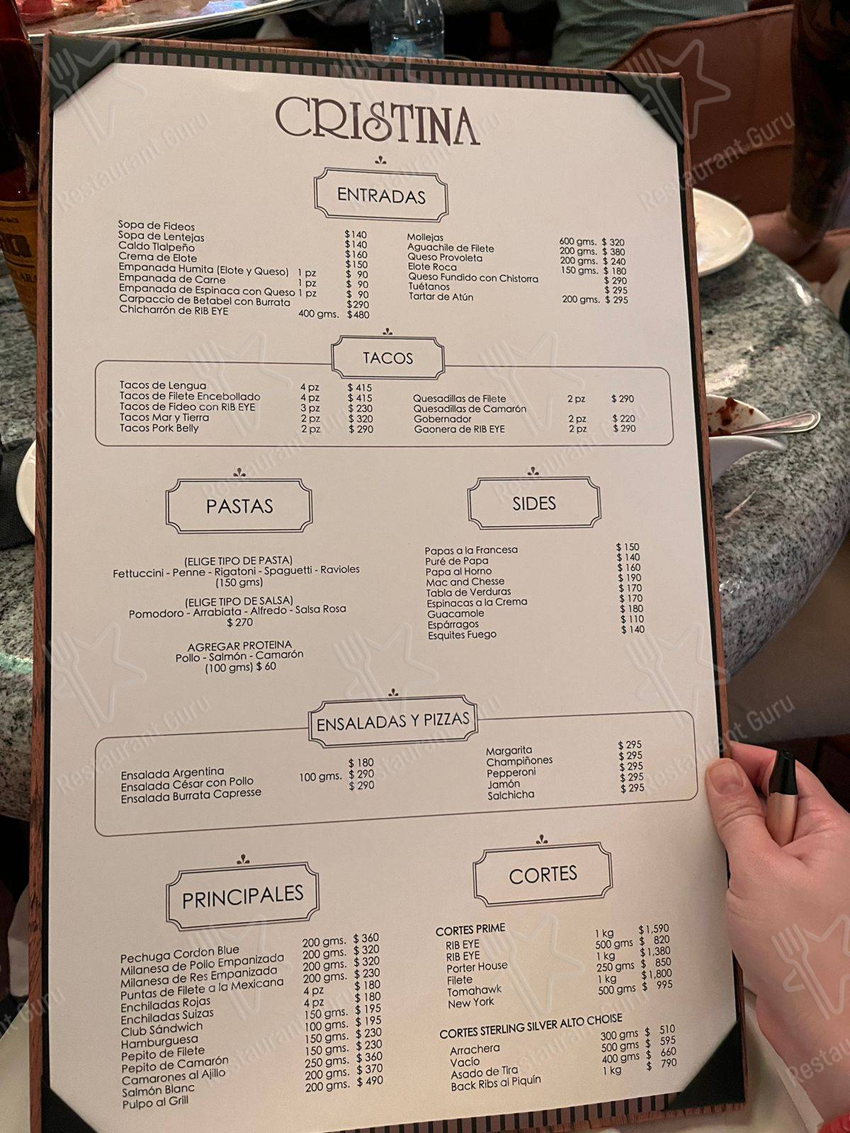 Carta del restaurante Cristina - Guadalajara, Zapopan