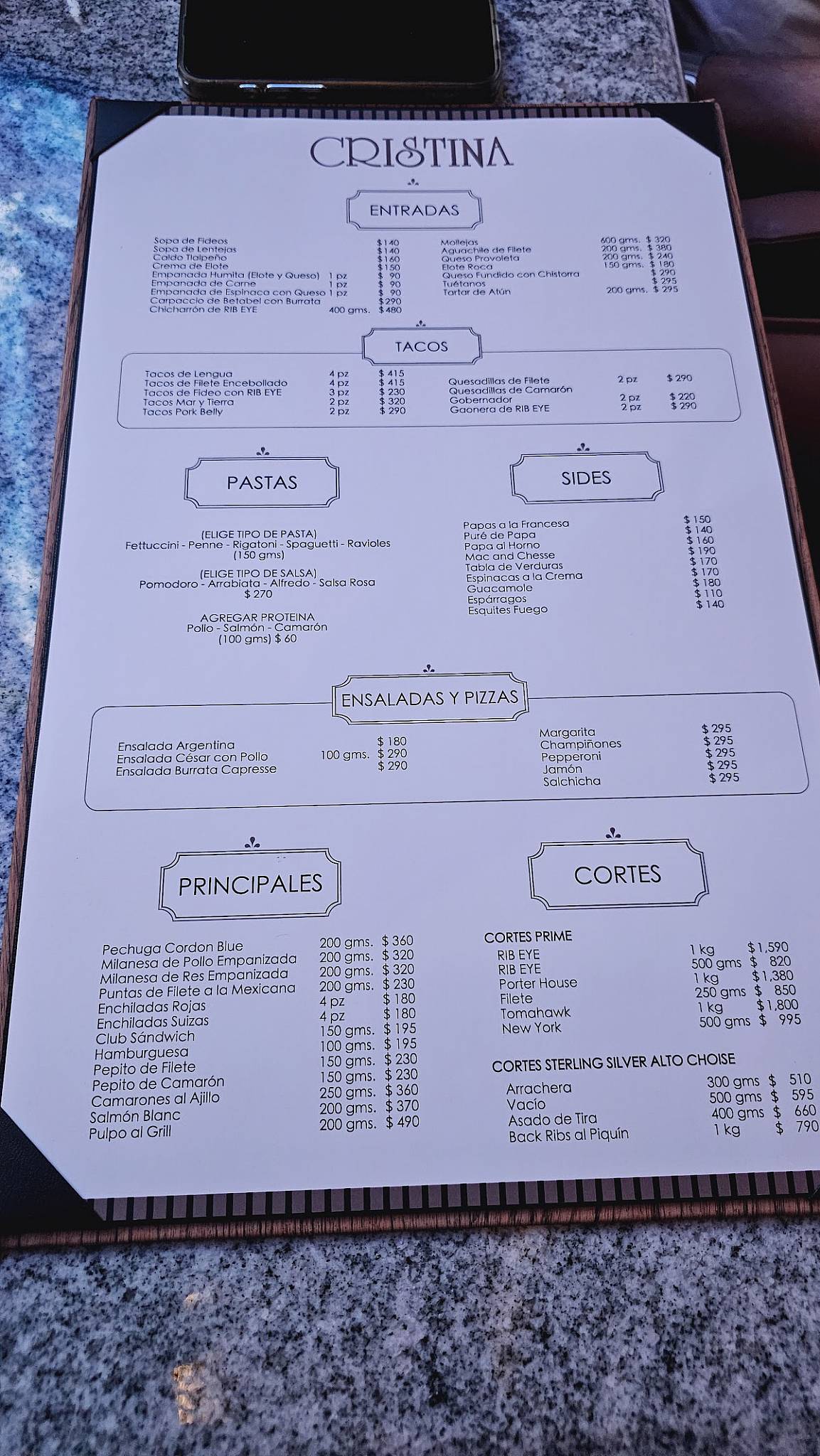 Carta del restaurante Cristina - Guadalajara, Zapopan