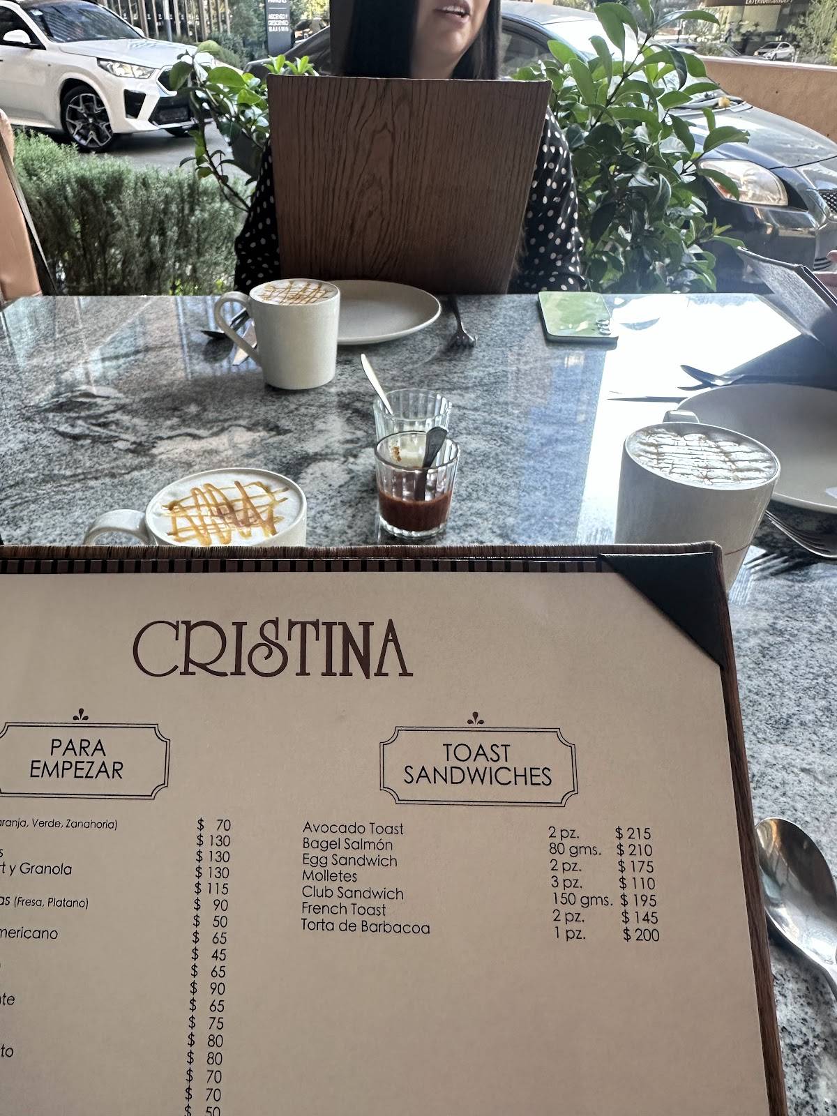 Menu at Cristina restaurant, Zapopan