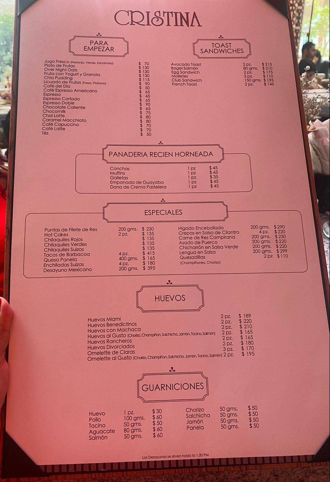 Menu at Cristina restaurant, Zapopan