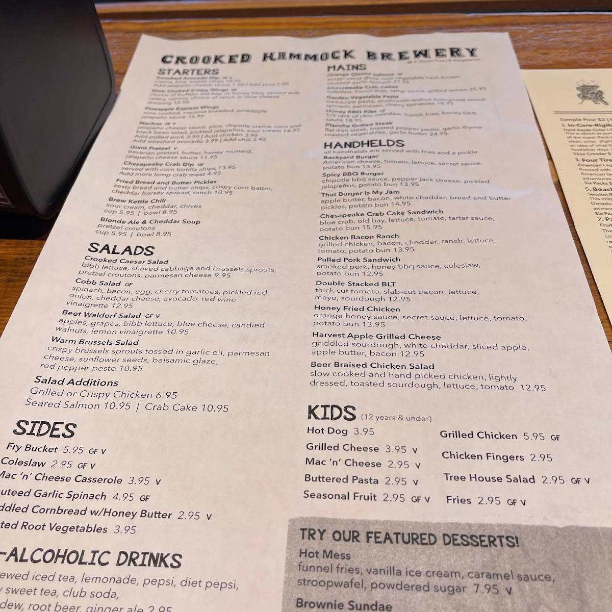 Menu at Crooked Hammock Brewery pub & bar, Middletown