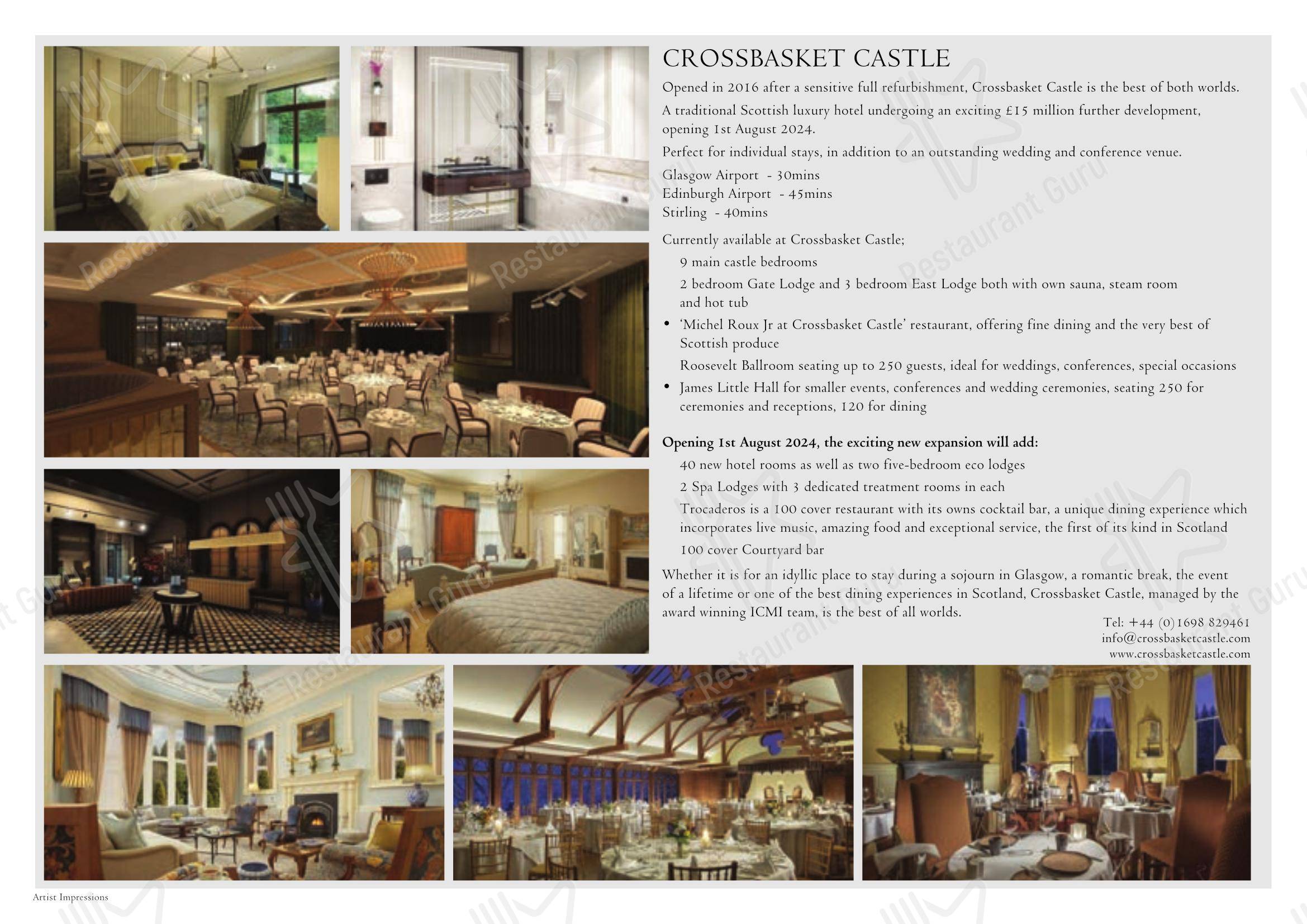 Menu at Crossbasket Castle, an SLH Hotel restaurant, Glasgow