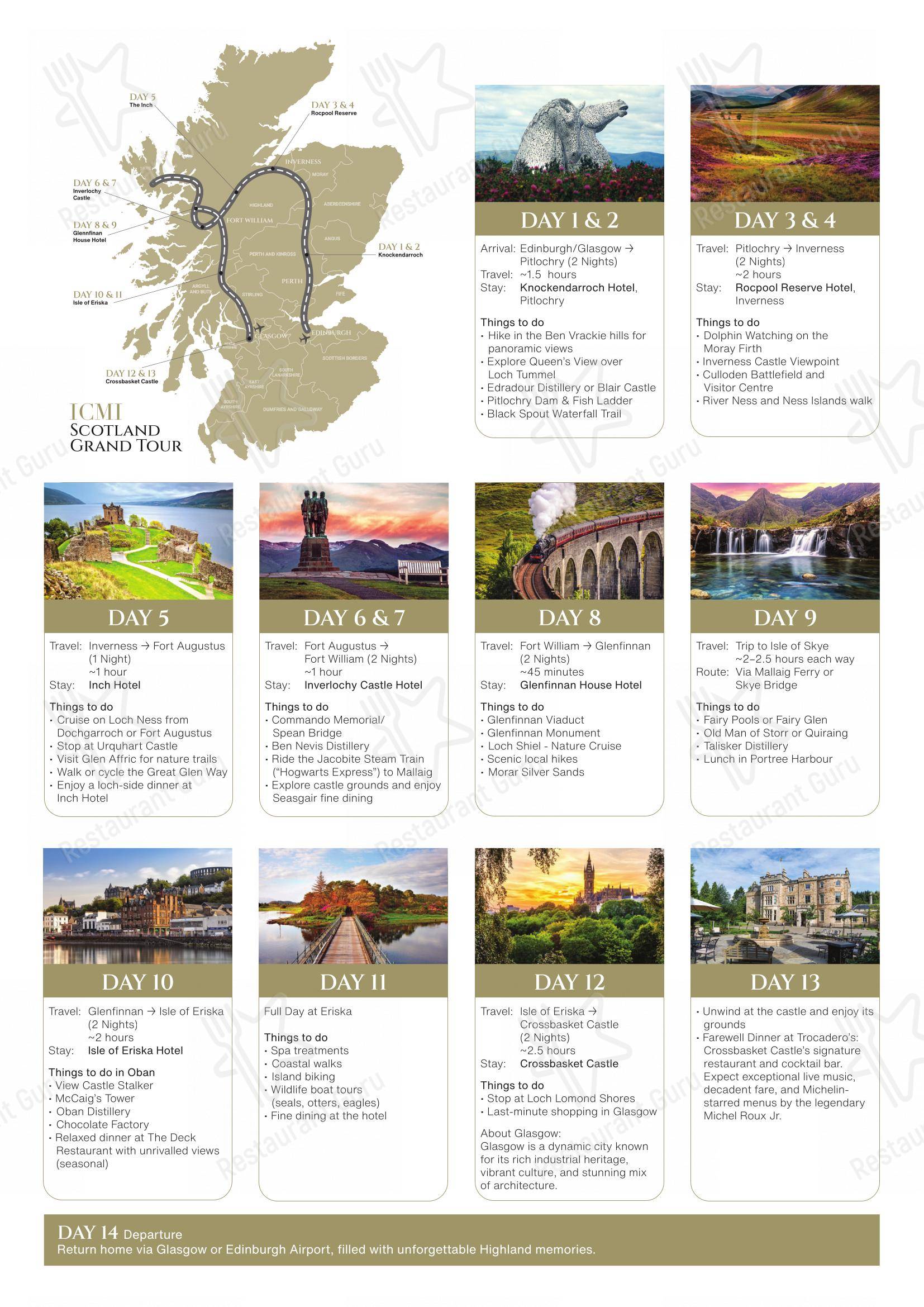 Menu at Crossbasket Castle, an SLH Hotel restaurant, Glasgow