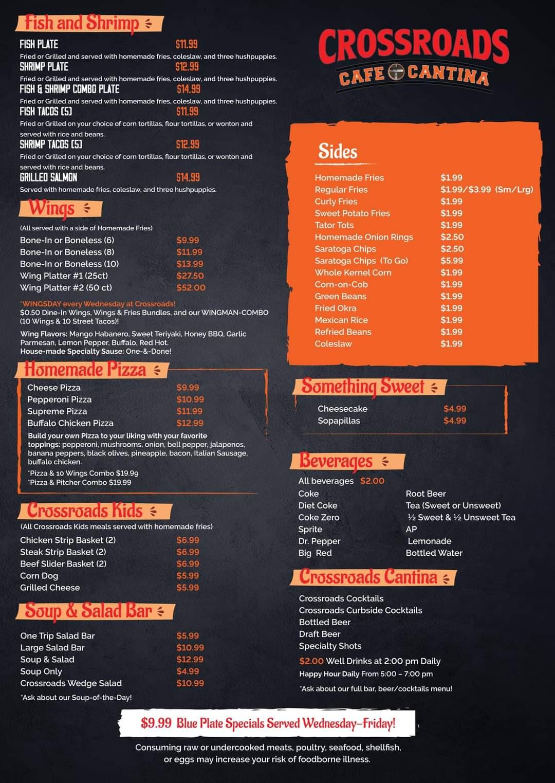 Carta de Crossroads Cafe & Cantina, Freer