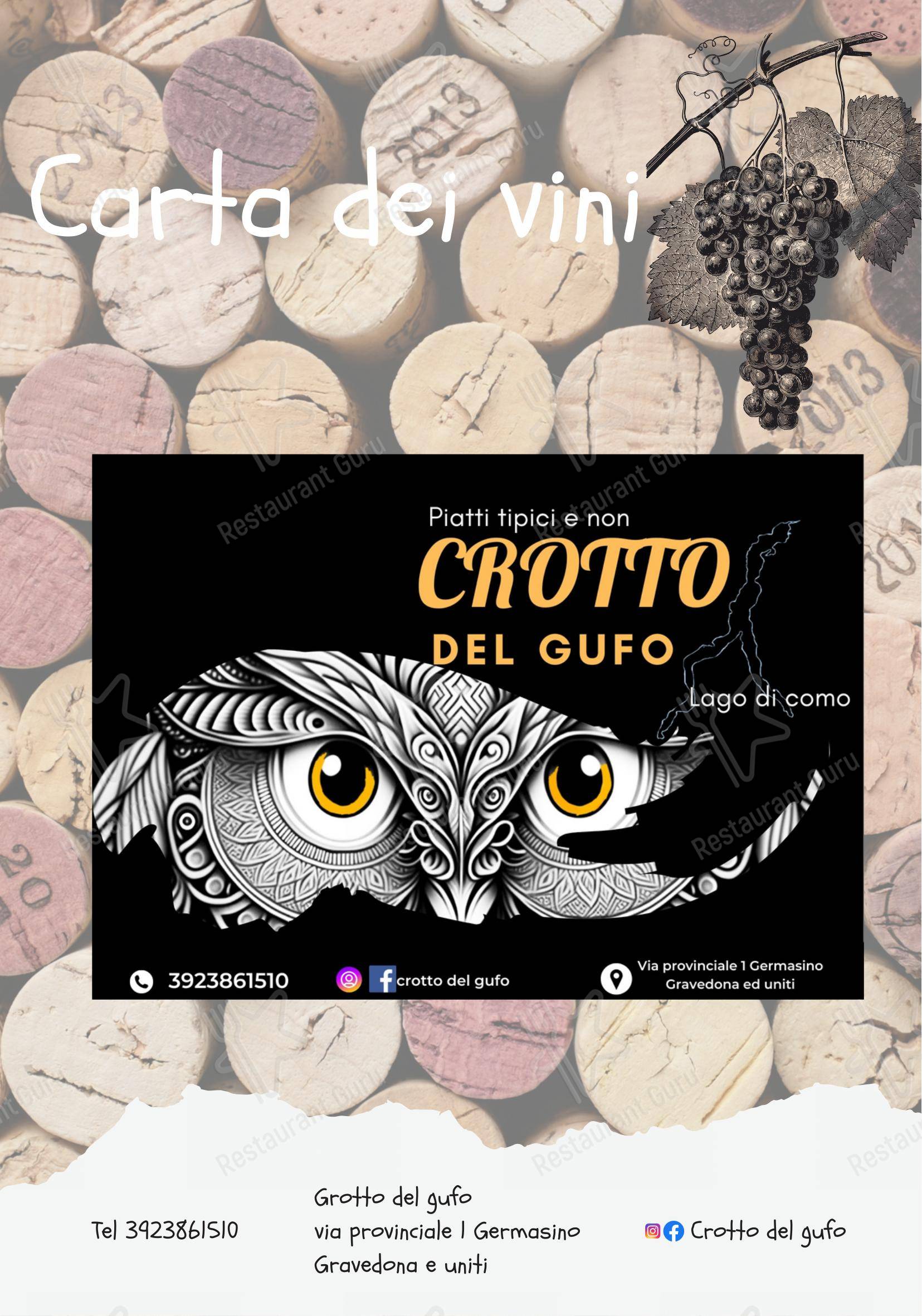 Menu da Crotto del gufo ristorante, Musso, SP45