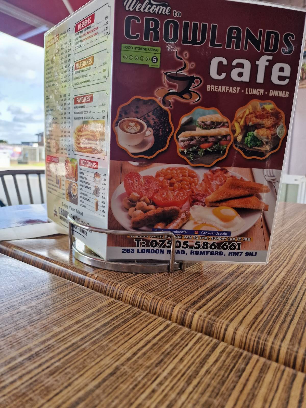 Menu at Crowlands Cafe, Romford