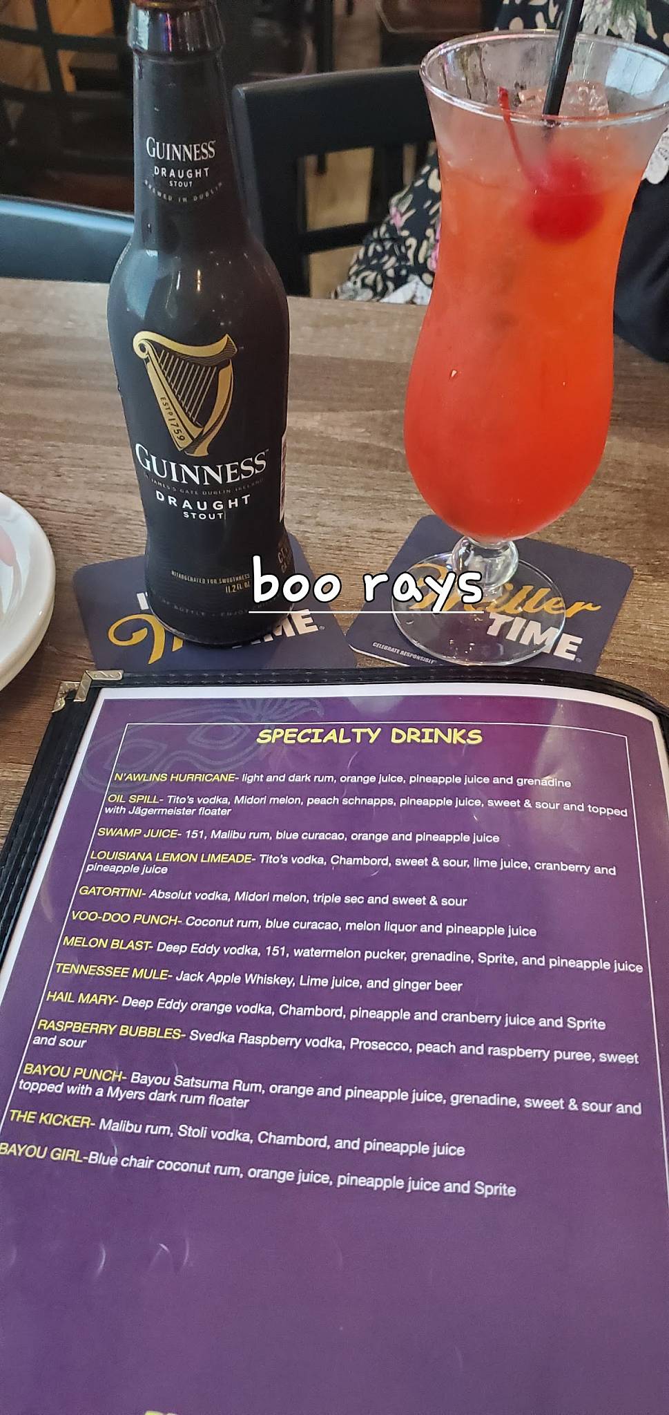 Menu at Boo Rays of New Orleans restaurant, Crowley