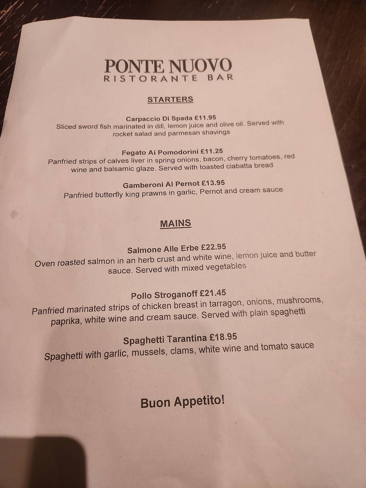 Menu at Ponte Nuovo pub & bar, Croydon, 86-88 High St