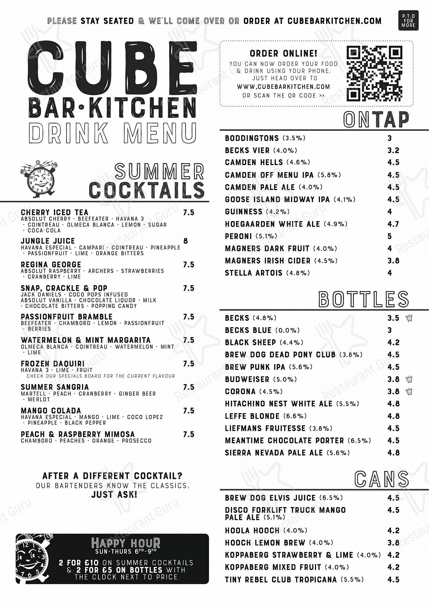 Menu at Cube Bar Kitchen, Poulton-le-Fylde