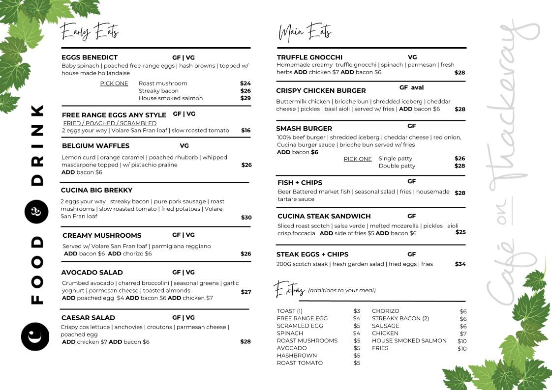 Menu at Cucina Cafe, Hamilton