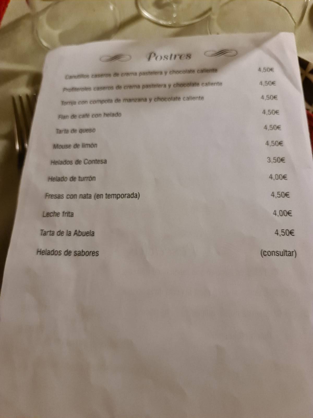 Carta del restaurante Cueva Miñambres, Valdevimbre