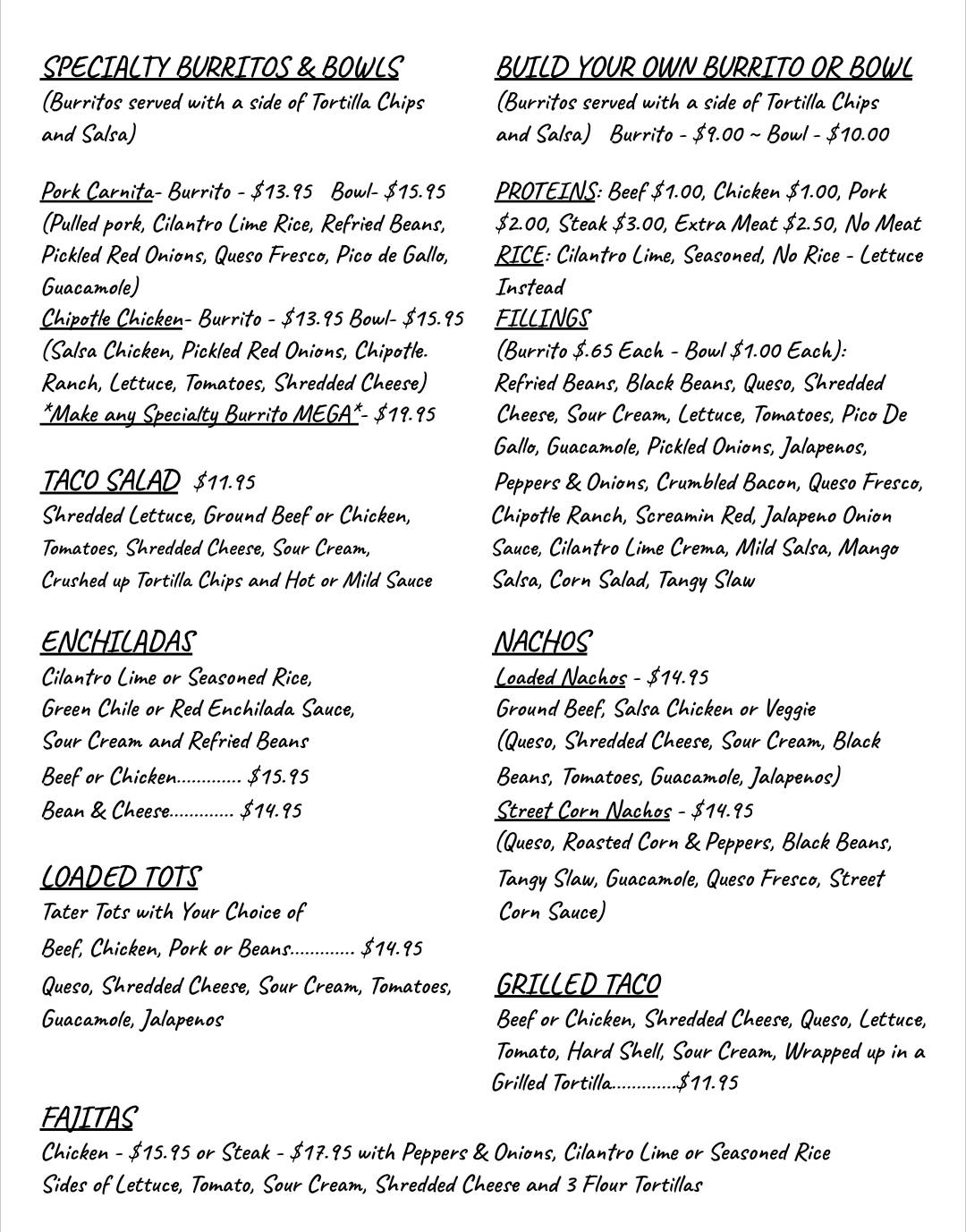 Menu at Curbside Cravings restaurant, Montrose